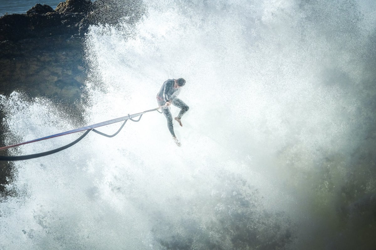 Slacklining Through the Waves of Nazaré - Outside Online